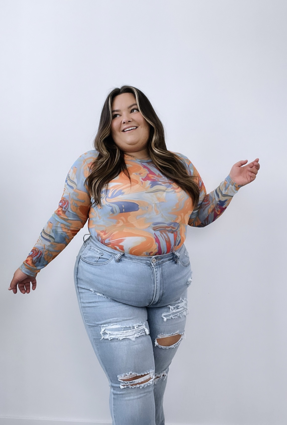 Plus Size Swirl Mesh Bodysuit - Natalie in the City