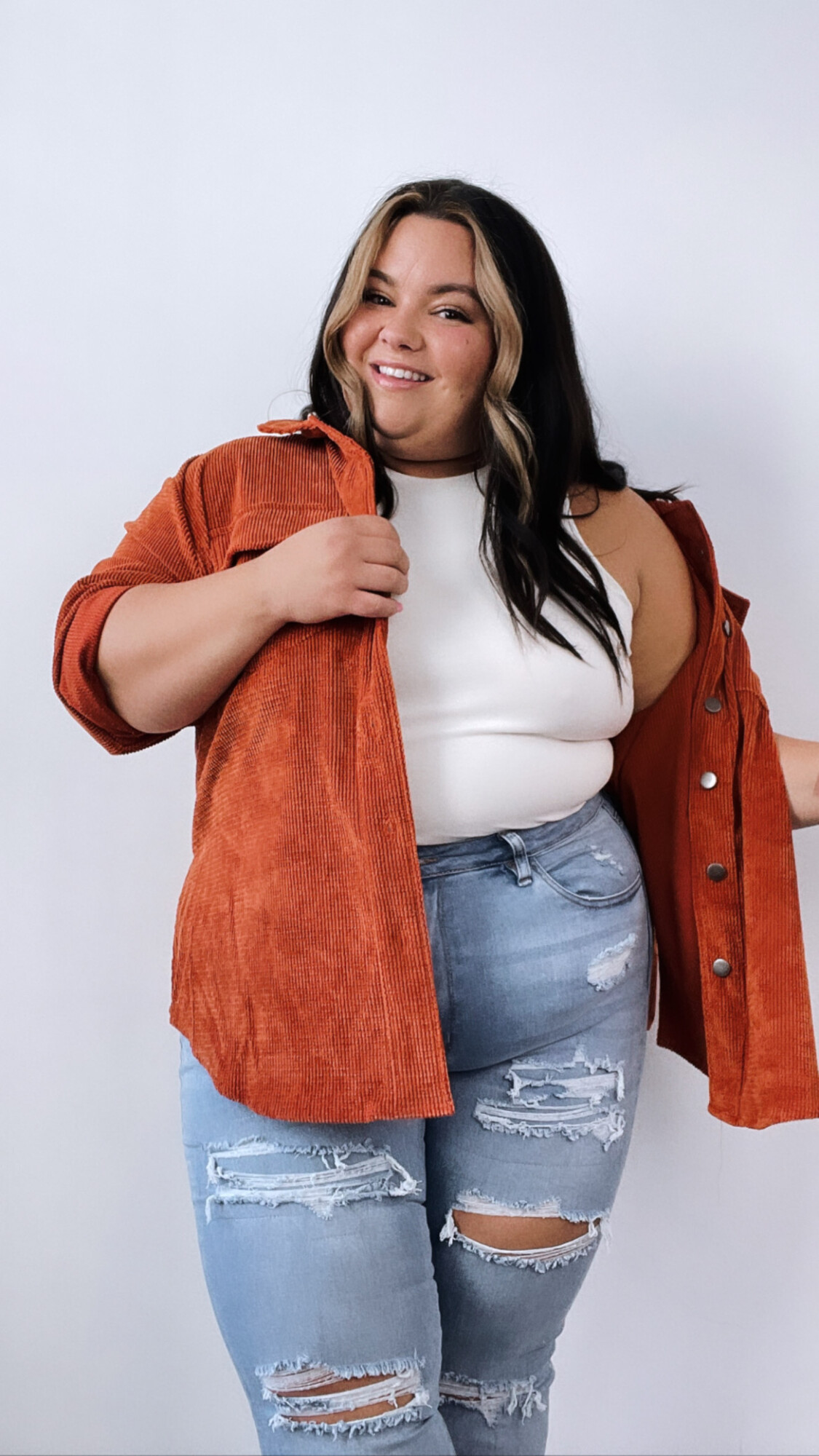 Plus Size Burnt Orange Corduroy Shacket - Natalie in the City